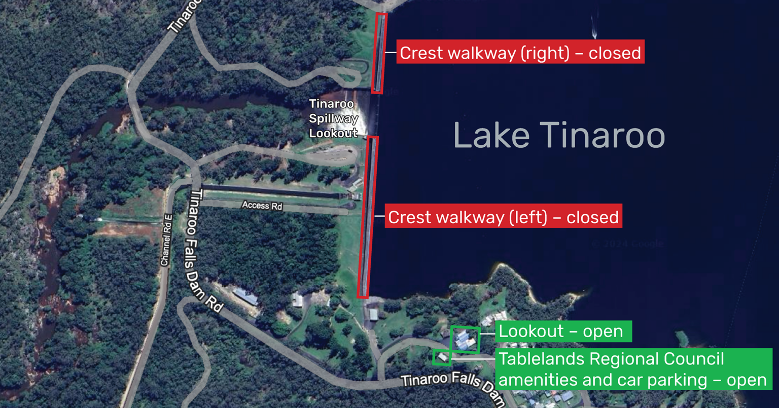 Temporary closure of Tinaroo Falls Dam walkways and lookout – Sunwater